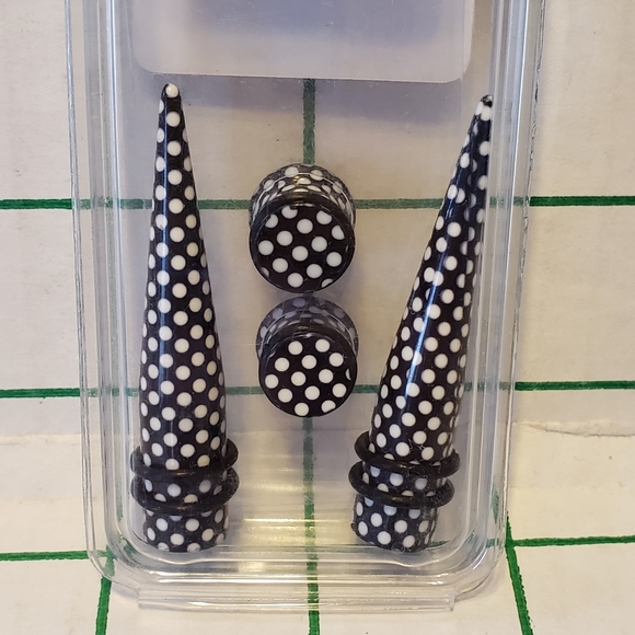 Morbid Metals | Accessories | 0g Tapers Plugs Ear Gauge Set Black White Polka Dot | Poshmark